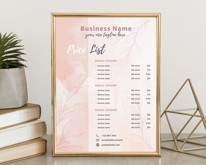 DIY Price List Template Canva Flyer, Editable Beauty Salon Pricing ...