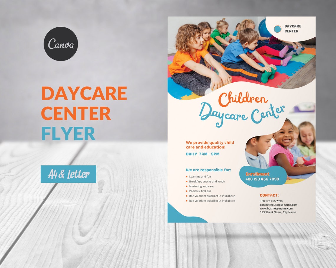 Child Daycare Flyer Template Canva Editable, Children Day-care Poster ...