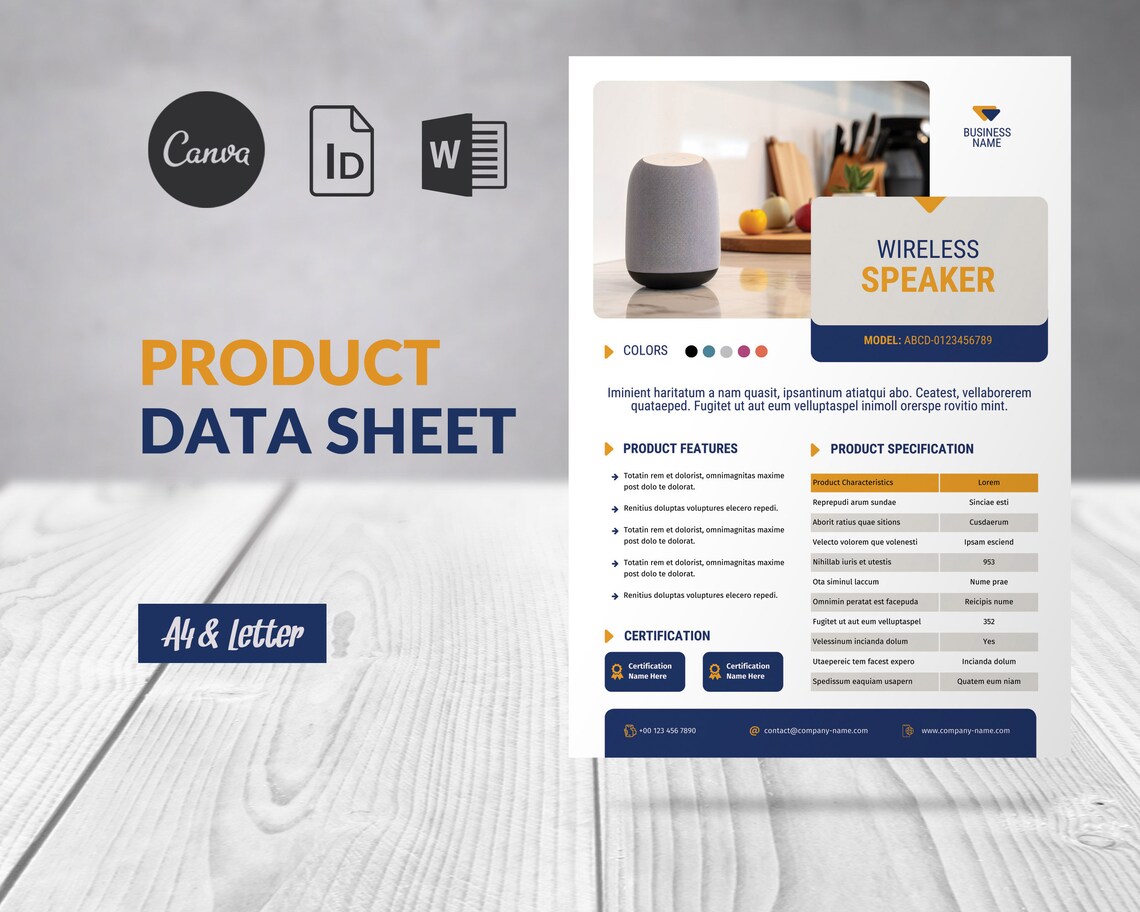 Product Specification Sheet Template Canva, Product Data Sheet Word ...