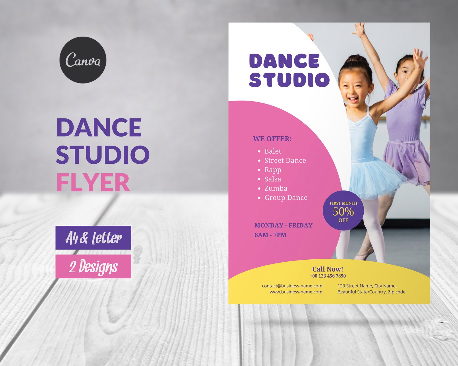 Dance Studio Flyer Template Canva Editable, Kids Dance Classes Ballet ...