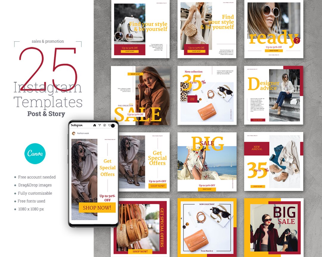Canva Instagram Posts Marketing Online Clothing Store, Flyer Fashion ...