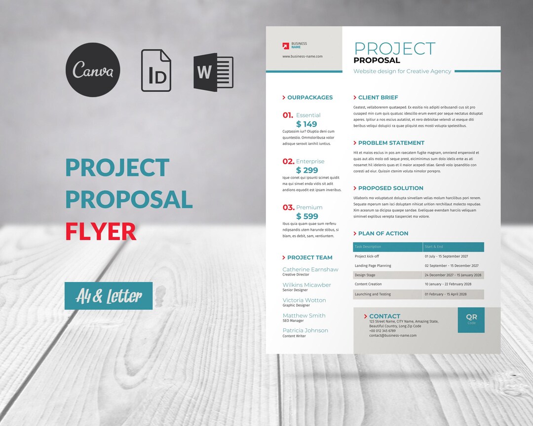 Simple One-page Proposal Canva Template, Minimal Project Proposal Word ...