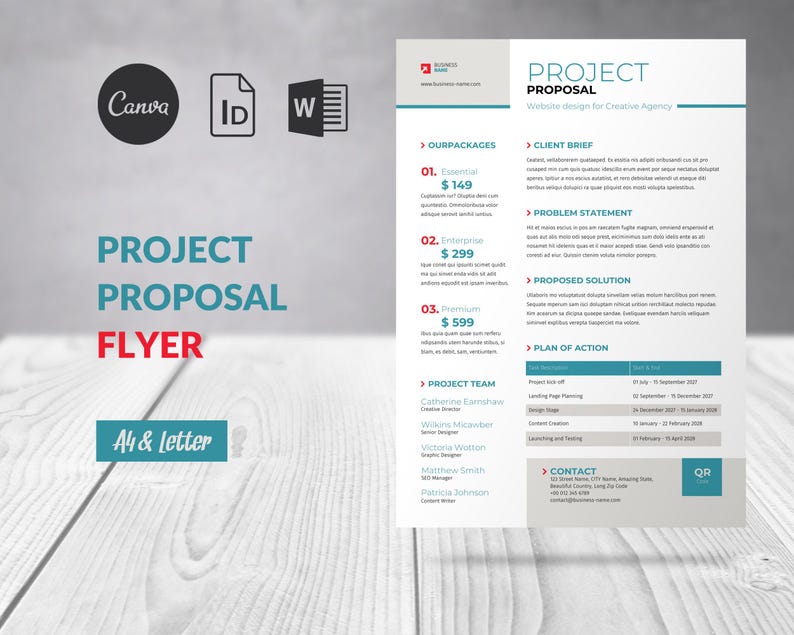 Simple One-page Proposal Canva Template, Minimal Project Proposal Word ...