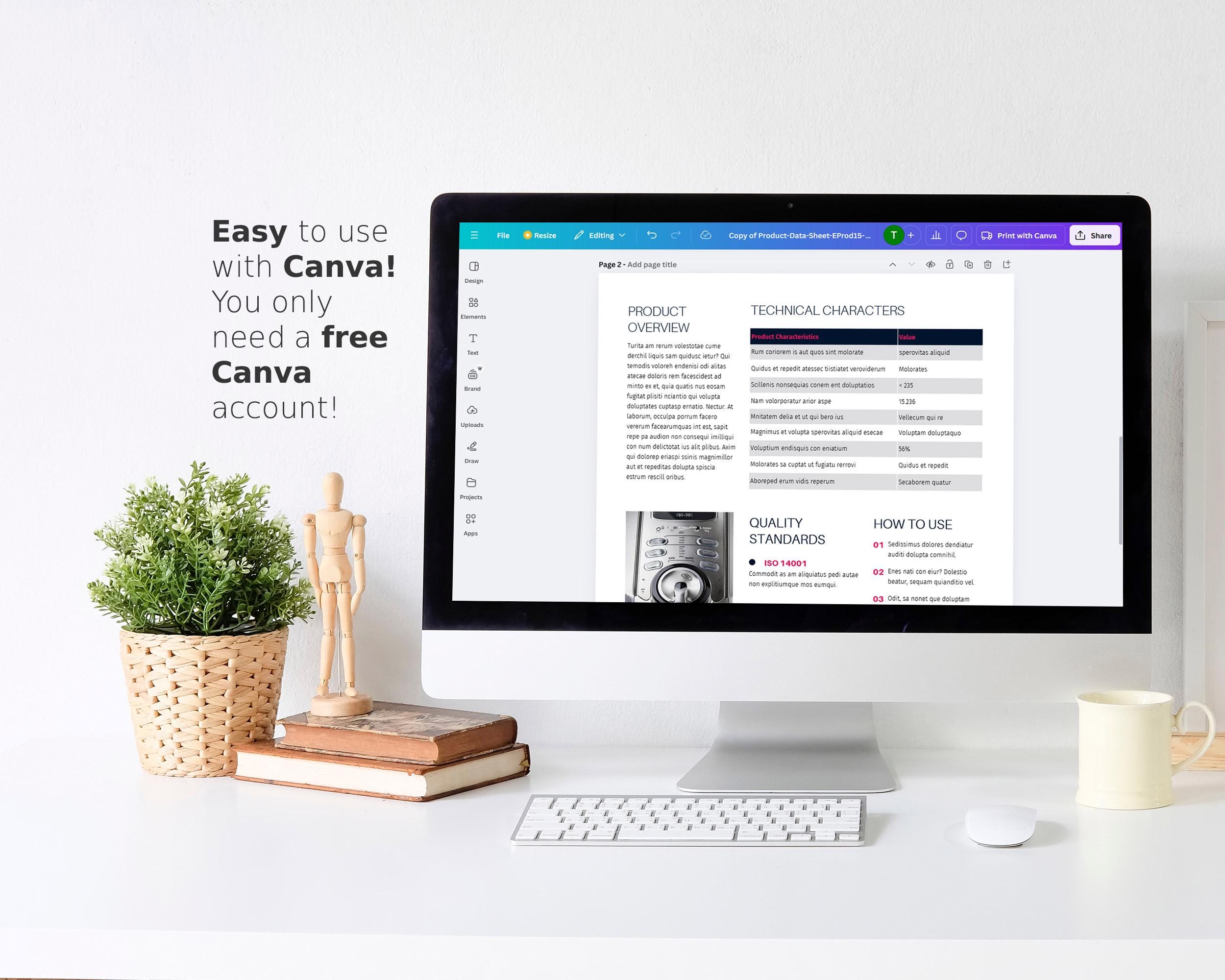 Product Data Sheet Template Canva, Technical Data Sheet Word Editable ...