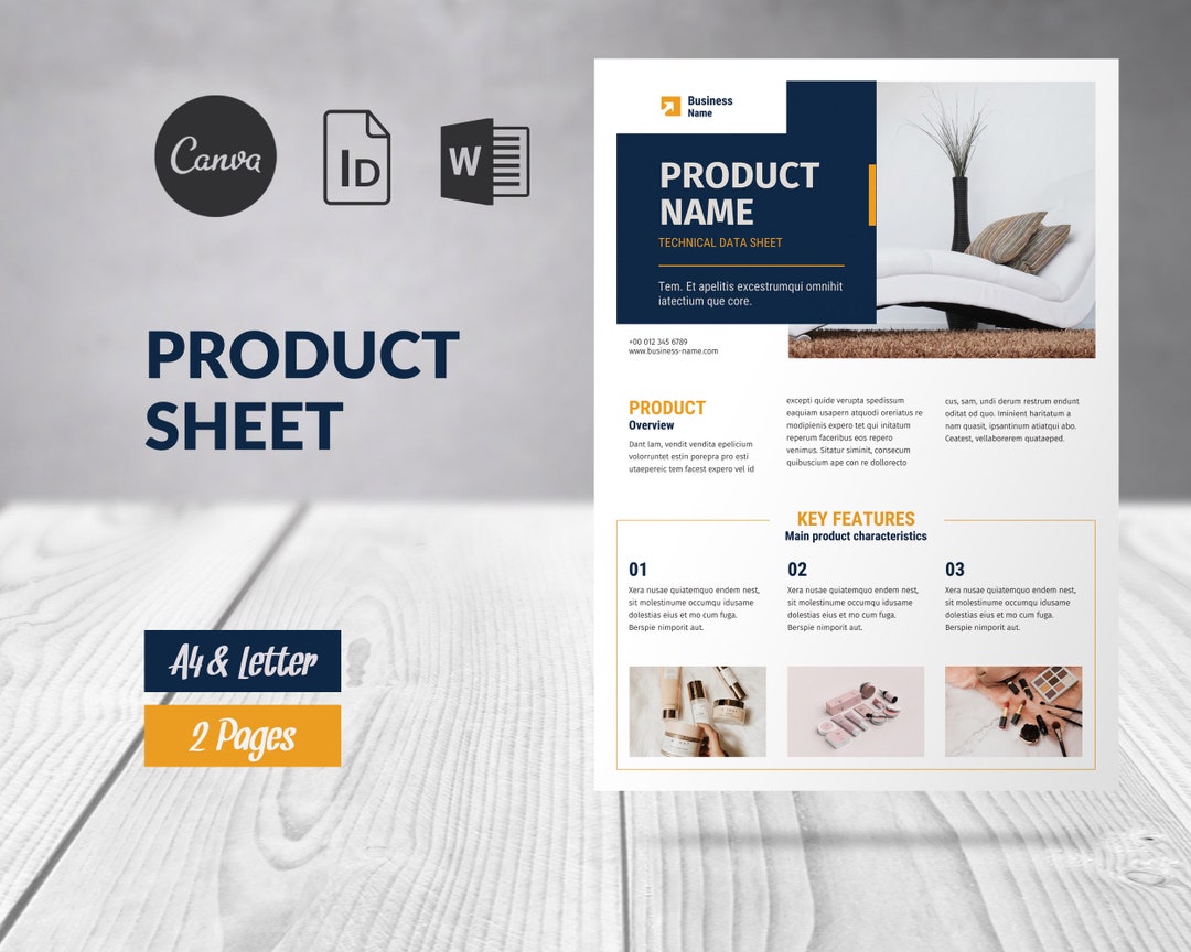 Product Sheet Template Canva, Flyer Product Data Sheet, MS Word ...