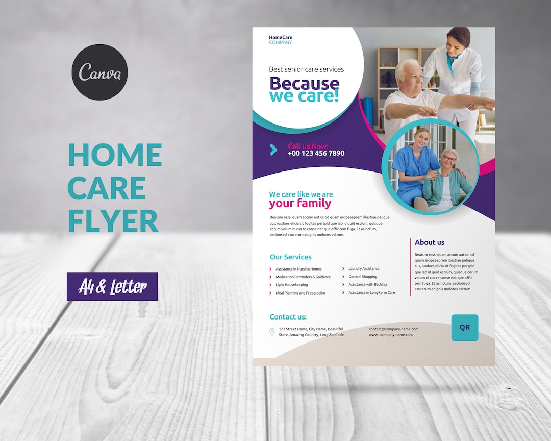 Home Care Service Flyer Canva Editable, Senior Care Flyer Template ...