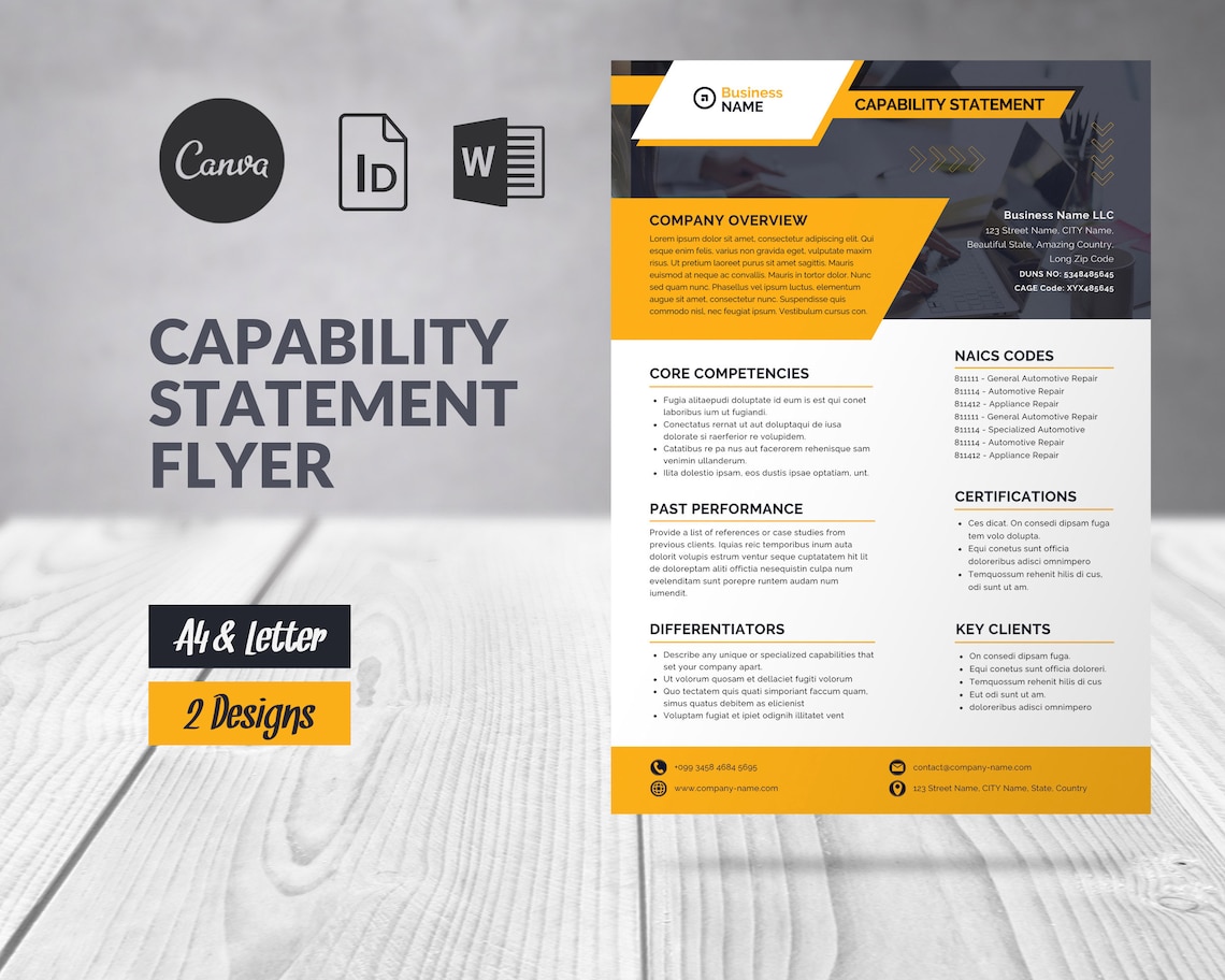 Capability Statement Template Canva, Corporate Flyer, Business ...
