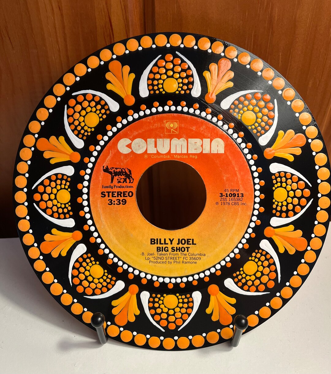Vinyl Art, Dot Art Mandala Painting on Classic 45 Rpm Vinyl, Billy Joel ...