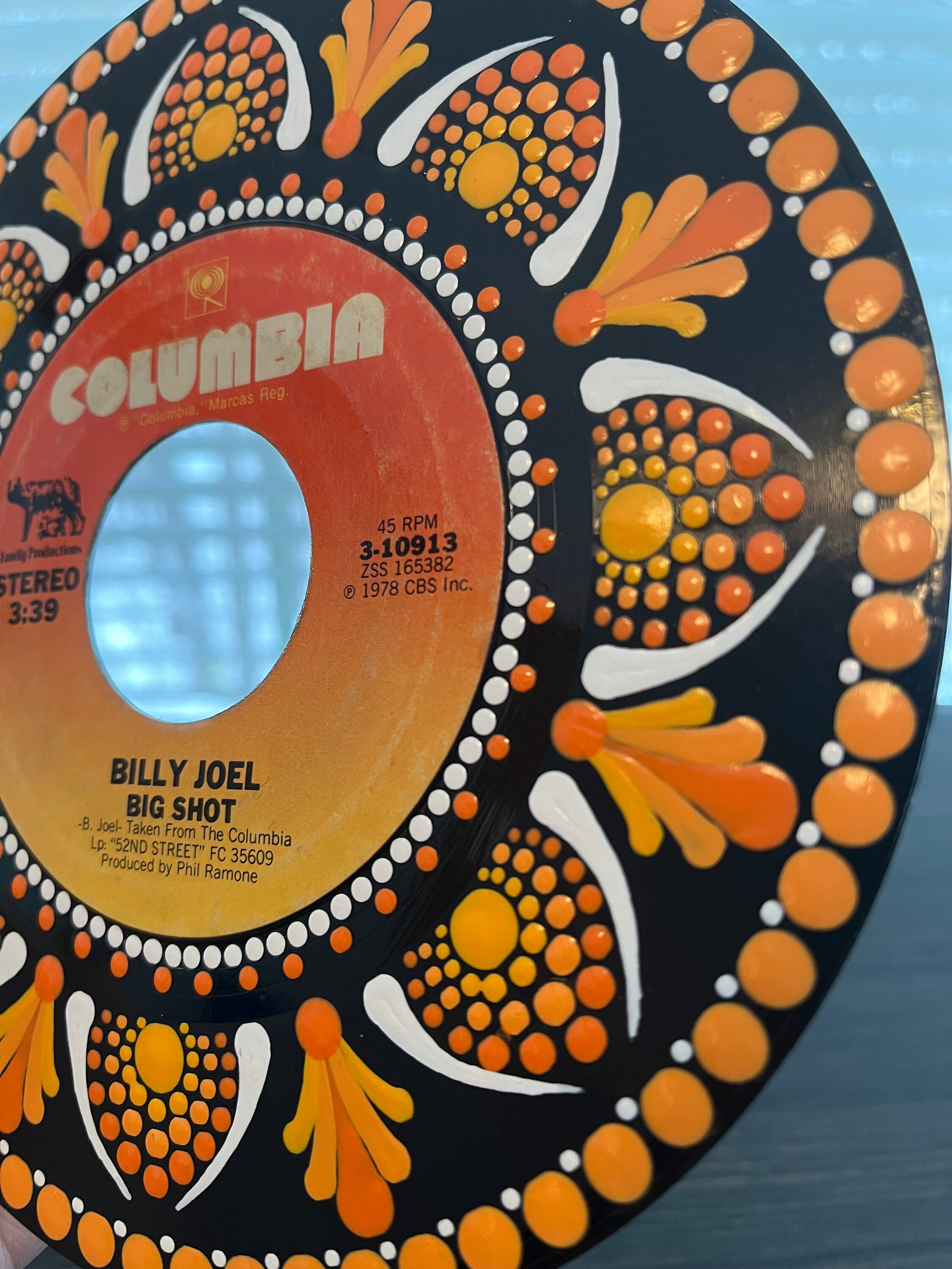 Vinyl Art, Dot Art Mandala Painting on Classic 45 Rpm Vinyl, Billy Joel ...