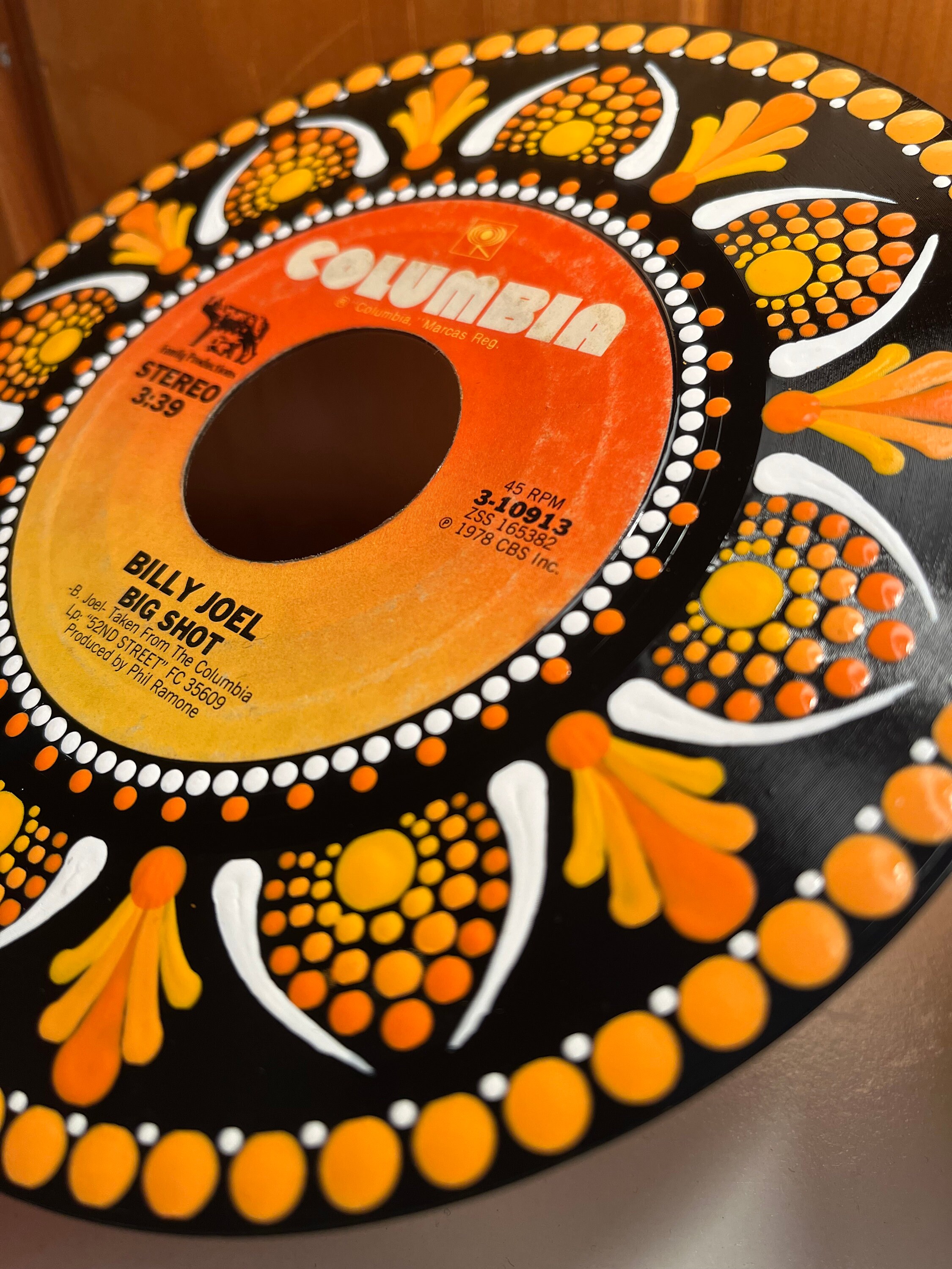 Vinyl Art, Dot Art Mandala Painting on Classic 45 Rpm Vinyl, Billy Joel ...