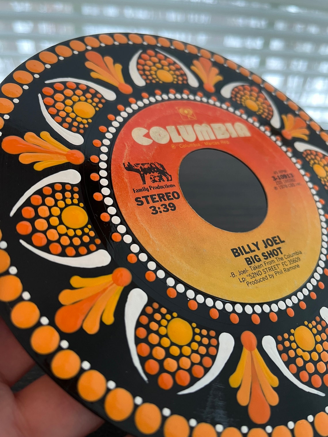 Vinyl Art, Dot Art Mandala Painting on Classic 45 Rpm Vinyl, Billy Joel ...