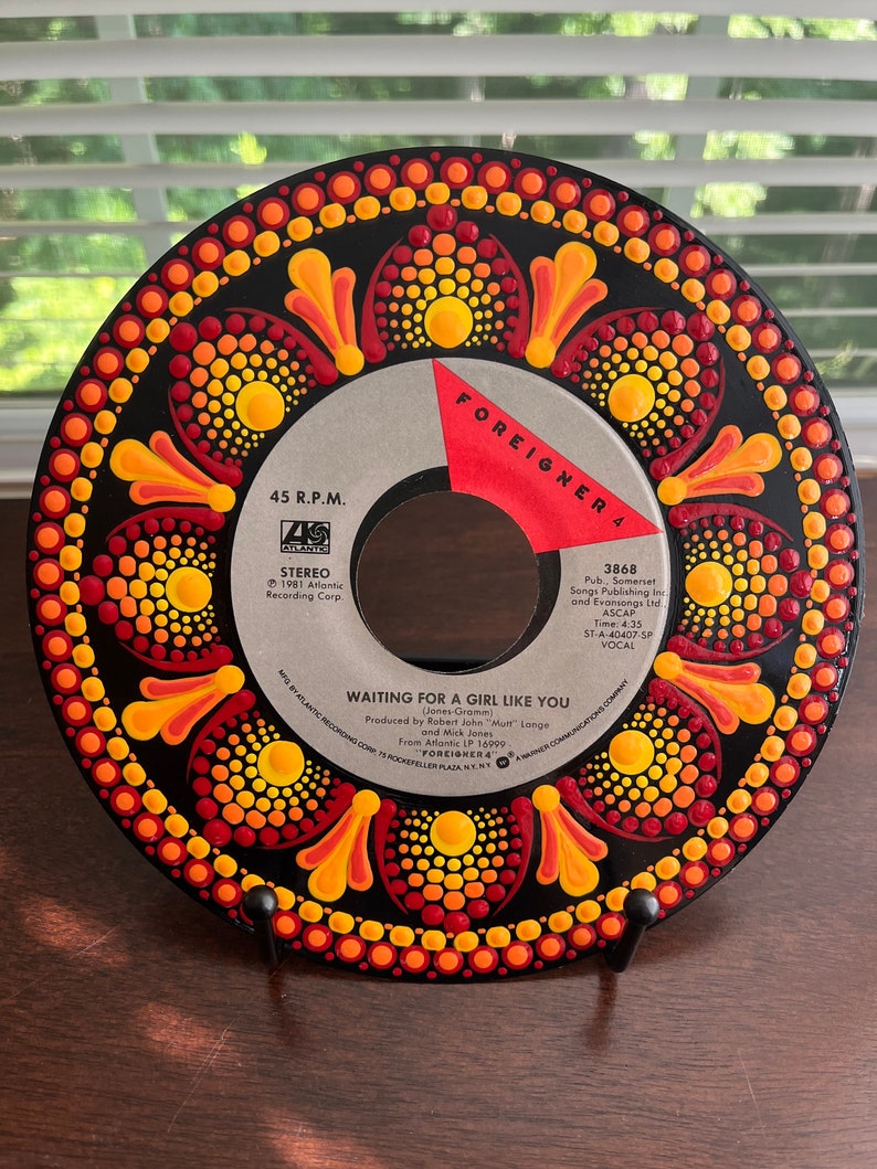 Vinyl Art, Dot Art Mandala Painting on Classic 45 Rpm Vinyl, Foreigner ...