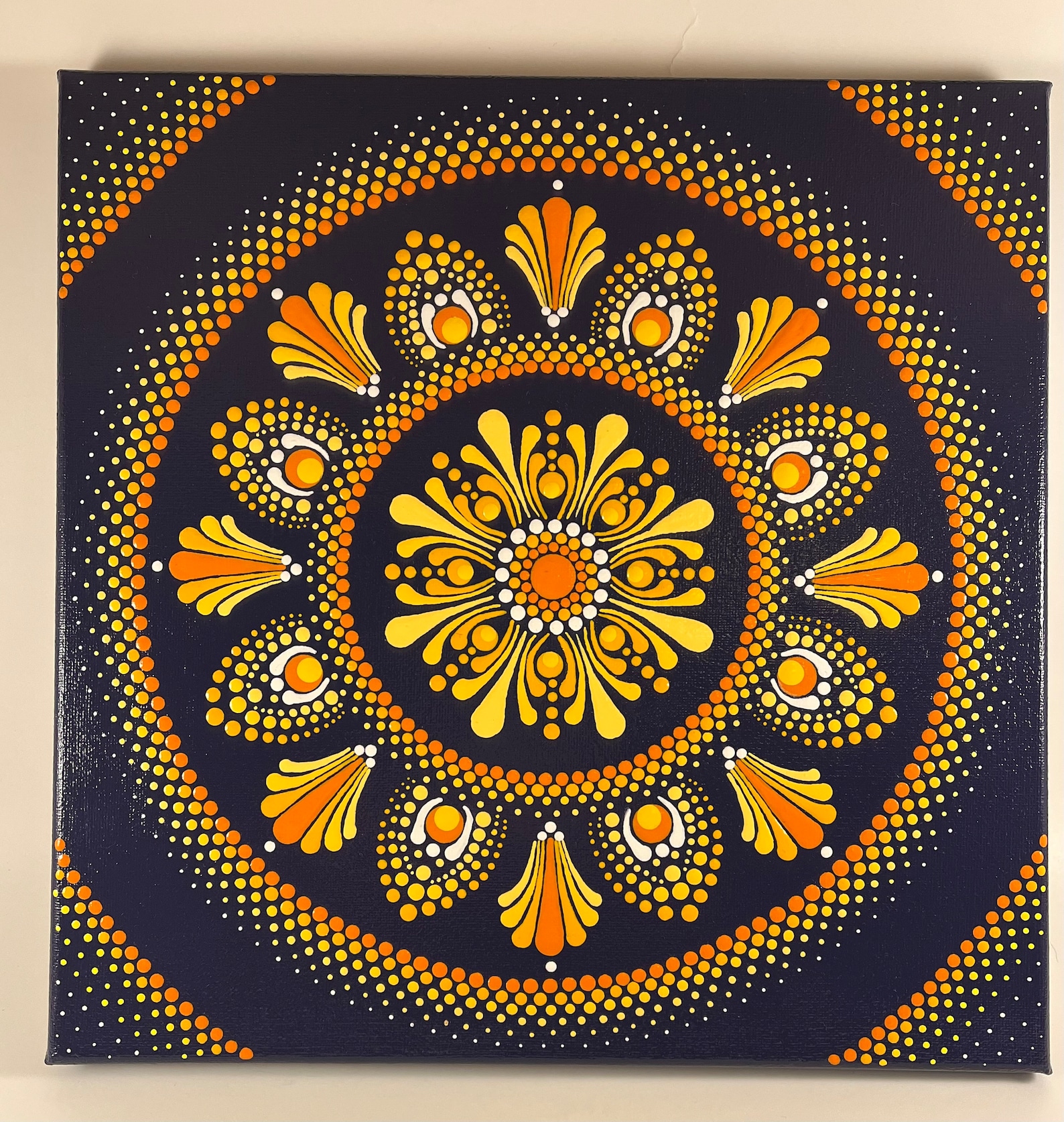 Dot Art Mandala, 12x12 Inch Square Stretched Canvas - Yellow and Orange ...