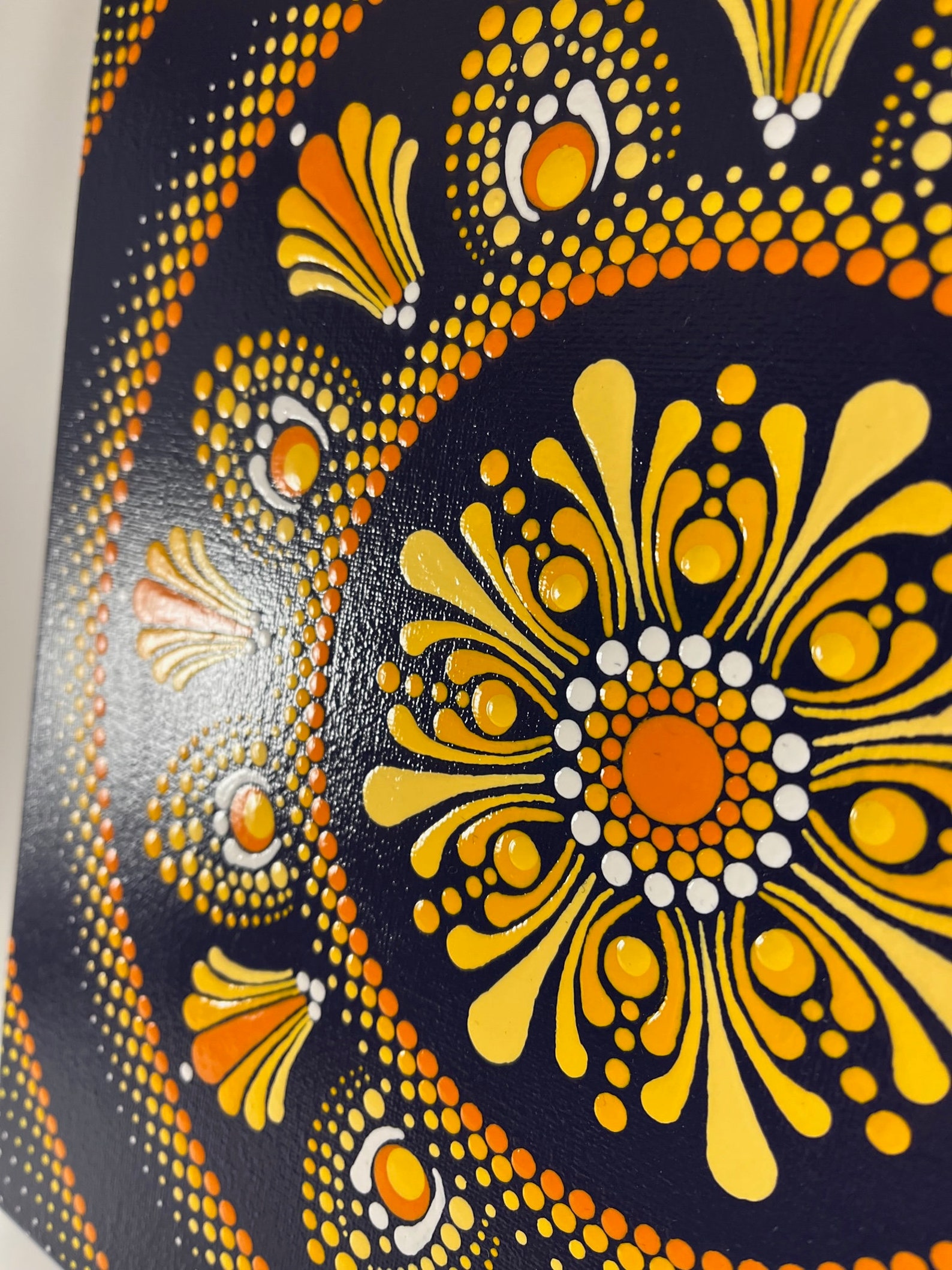 Dot Art Mandala, 12x12 Inch Square Stretched Canvas - Yellow and Orange ...