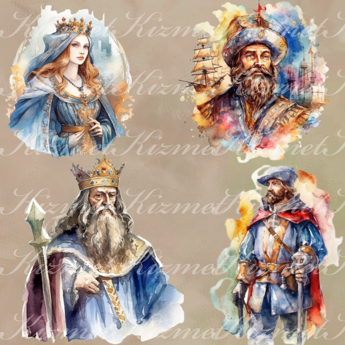 Medieval and Renaissance Themed Clipart, 300 Dpi, Beautiful Watercolor ...
