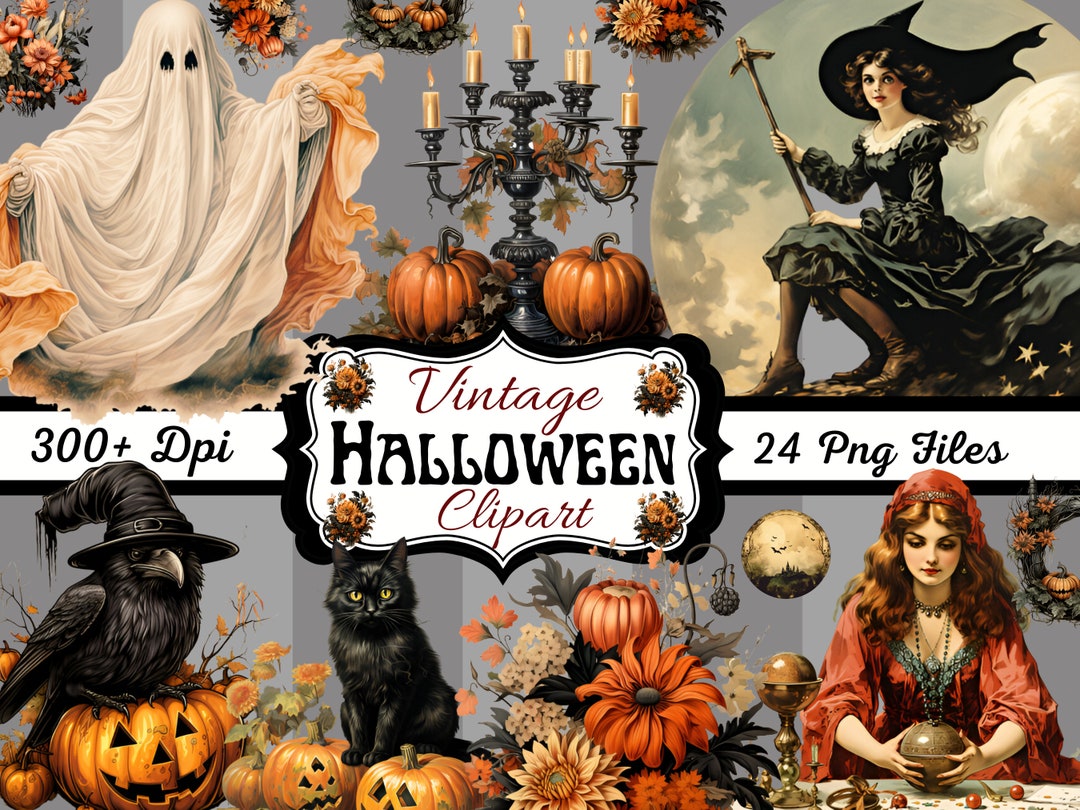 24 Vintage Halloween Clipart, PNG Instant Download, Commercial Use, Fun ...