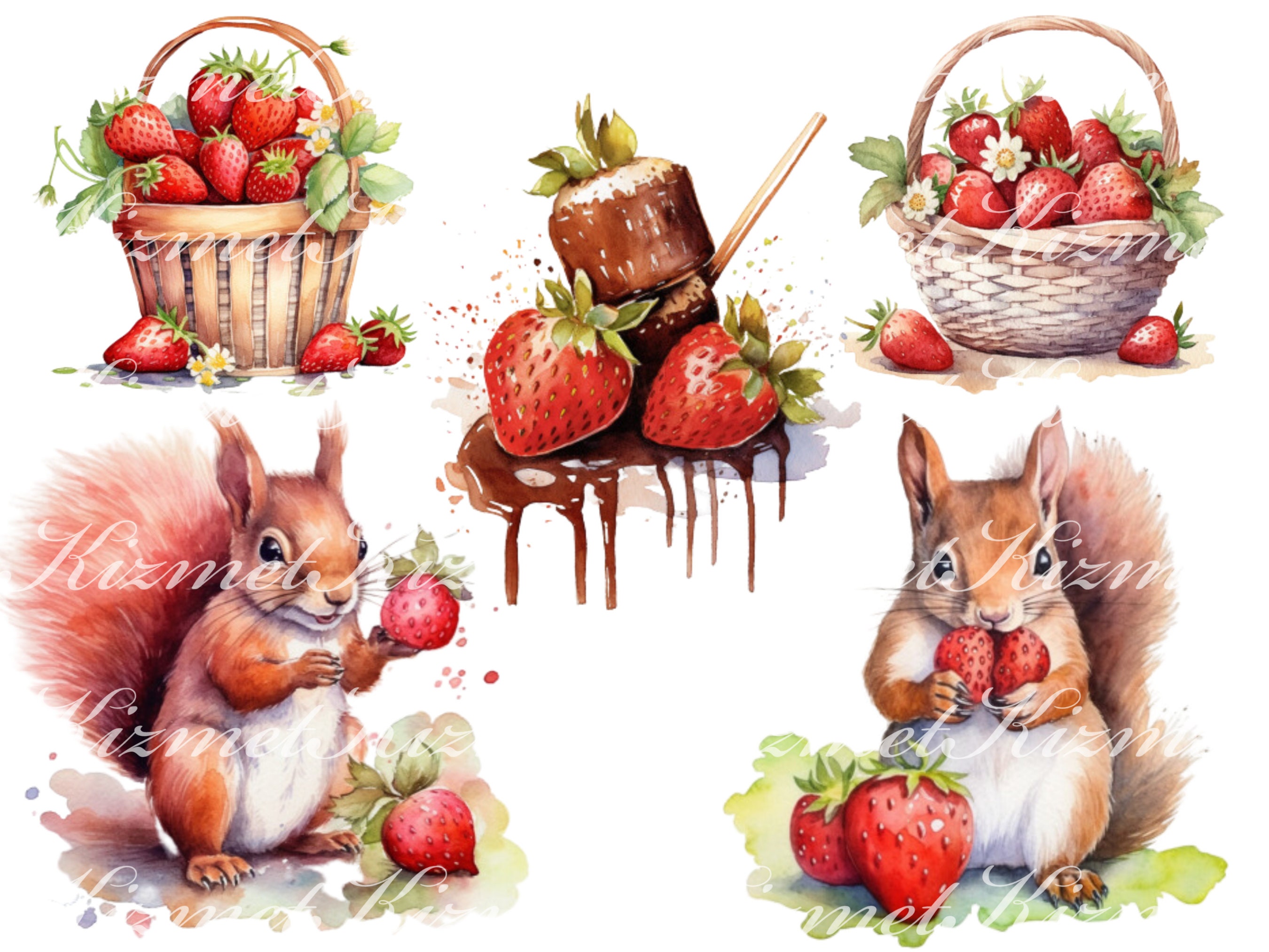 Watercolor Strawberry Png Clipart Bundle. 24 Digital Watercolor ...