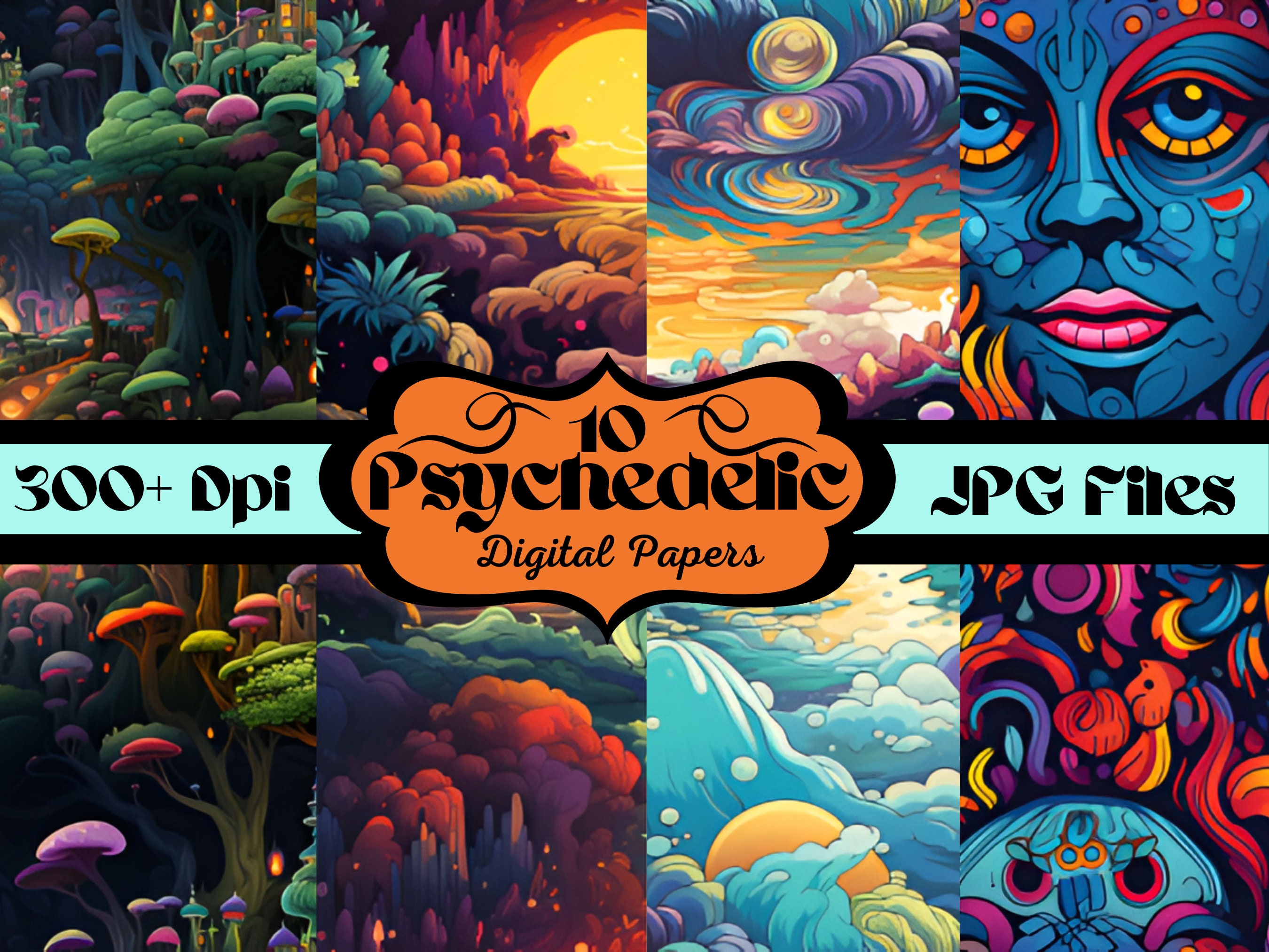Psychedelic Seamless Patterns, Digital Paper, High Resolution 12x12 ...