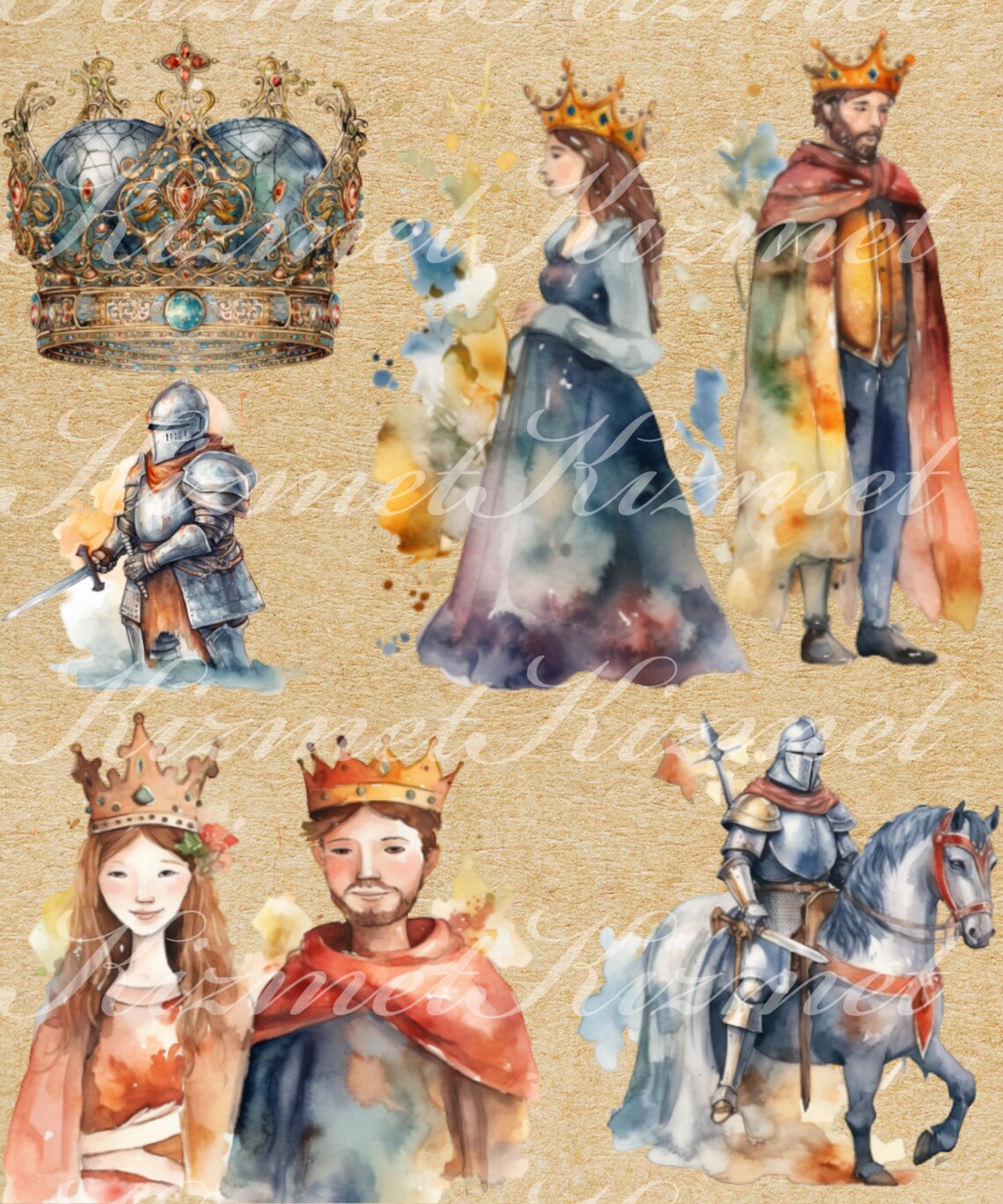 Medieval and Renaissance Themed Clipart, 300 Dpi, Beautiful Watercolor ...