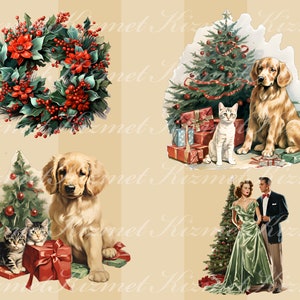 Vintage Christmas Themed Clipart, 300 Dpi, Beautiful Printable 24 PNG ...