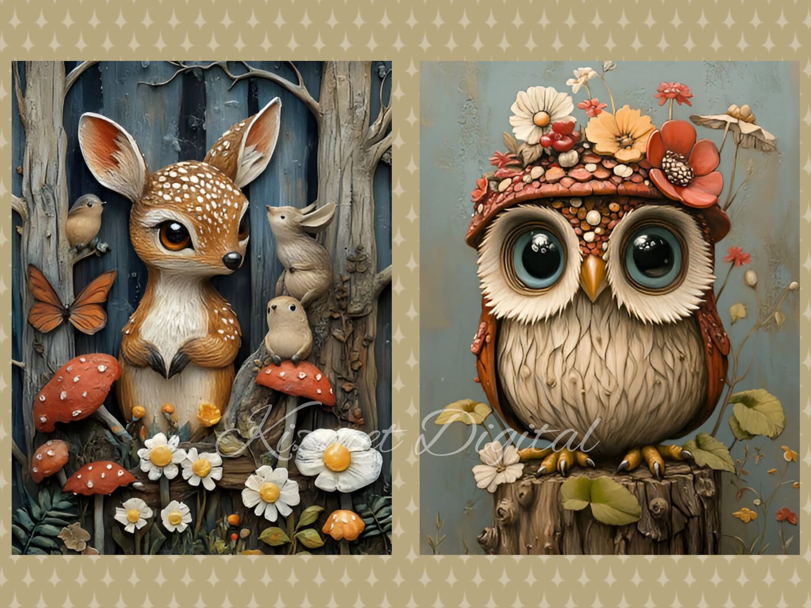 12 Whimsical Forest Animals Digital Paper Junk Journal Collage Sheets ...