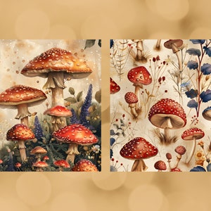 12 Mushroom Themed Digital Papers, Wonderland Enchanted Fantasy ...