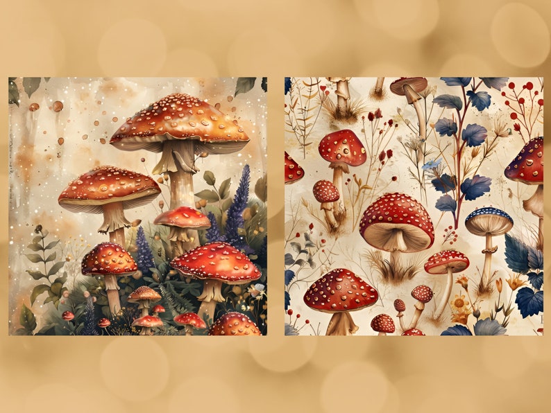 12 Mushroom Themed Digital Papers, Wonderland Enchanted Fantasy ...