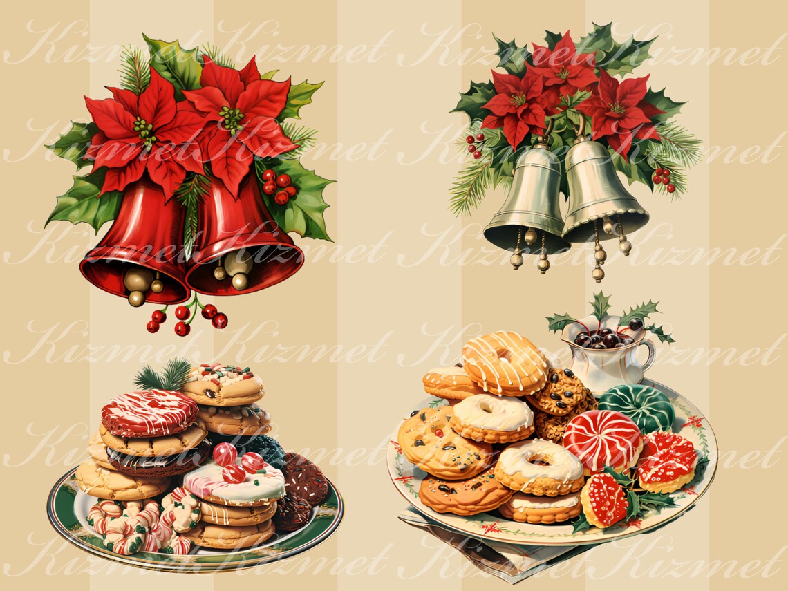 Vintage Christmas Themed Clipart, 300 Dpi, Beautiful Printable 24 PNG ...