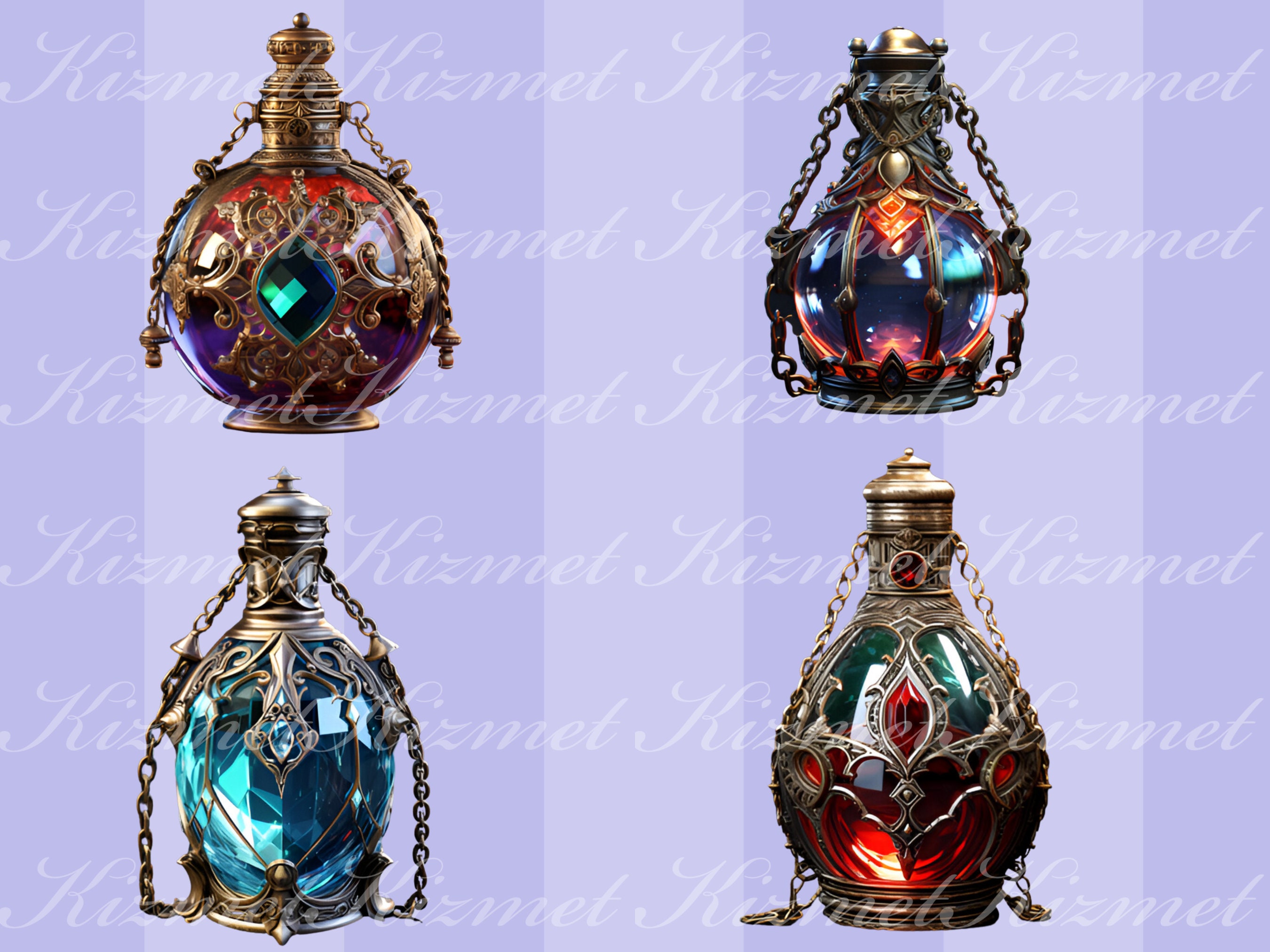 Set of 24- 3D Potion Bottles- 3D Clipart, PNG Files, Fun Digital ...