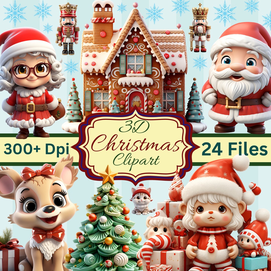 24 Cute 3D Christmas Clipart, 3D Clipart, PNG Files, Fun Digital ...