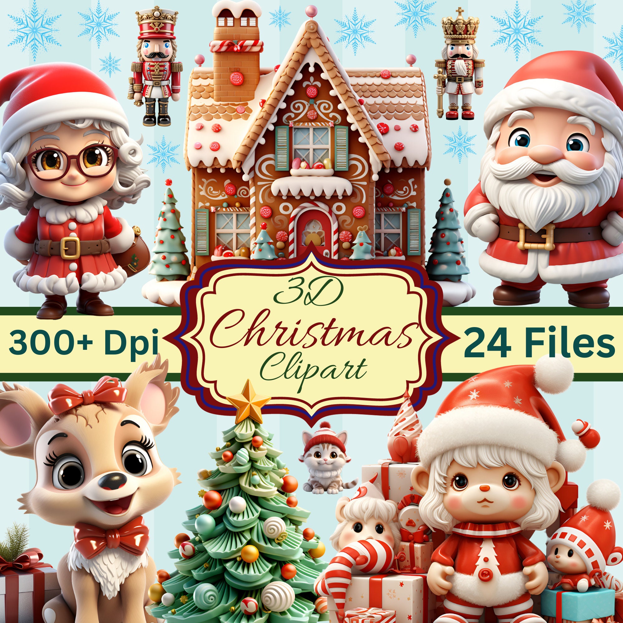 24 Cute 3D Christmas Clipart, 3D Clipart, PNG Files, Fun Digital ...