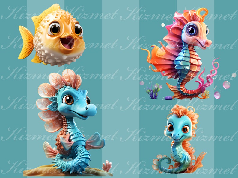 Set of 24- 3D Sea Creatures- 3D Clipart, PNG Files, Fun Digital ...