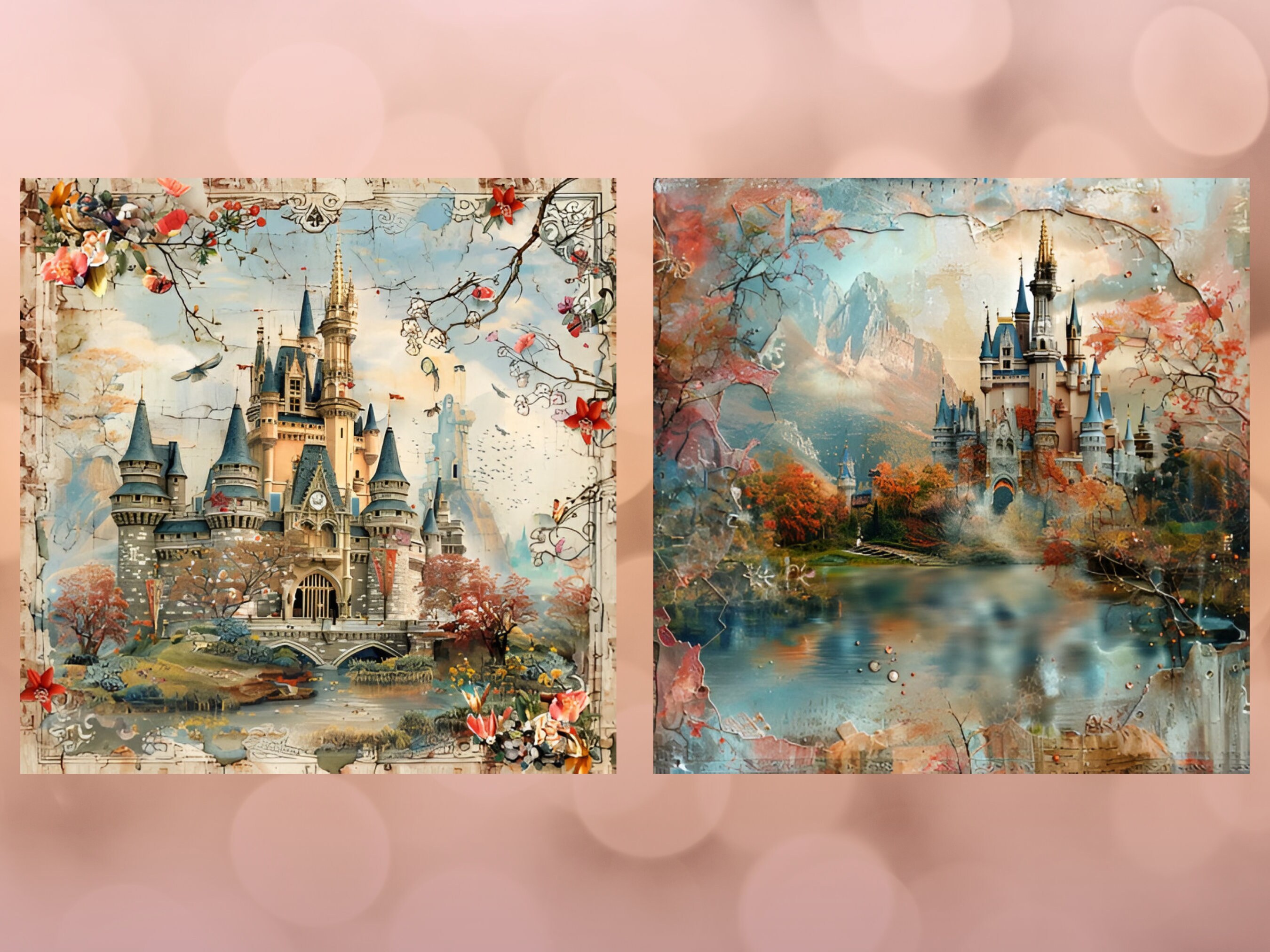 12 Fairytale Castle Digital Papers, Soft Pastel Background, 12x12 ...
