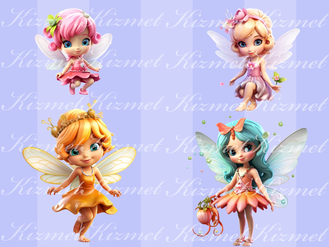 Set of 24- Cute 3D Fairies- 3D Clipart PNG Files, Fun Digital Downloads ...