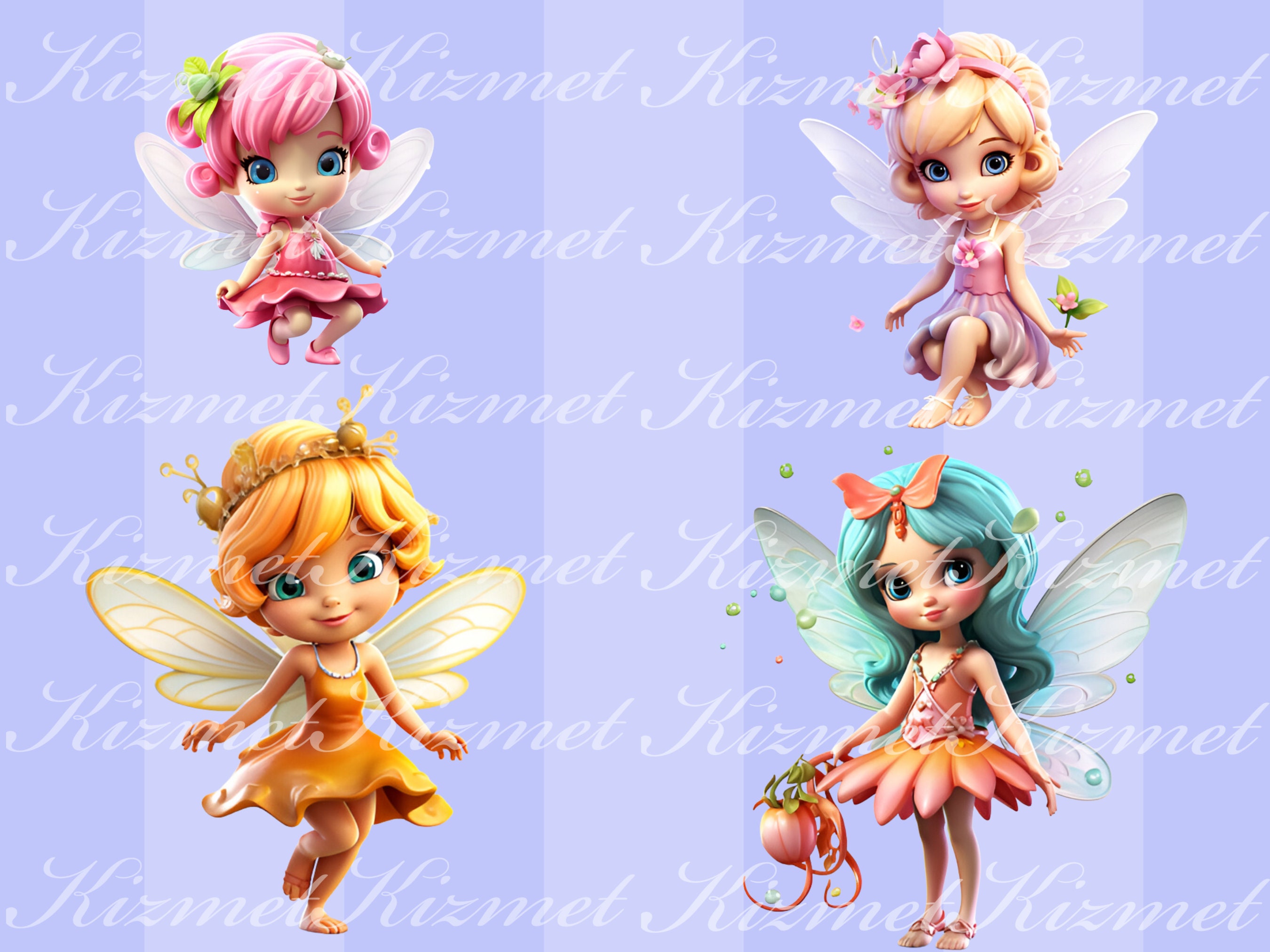 Set of 24- Cute 3D Fairies- 3D Clipart PNG Files, Fun Digital Downloads ...