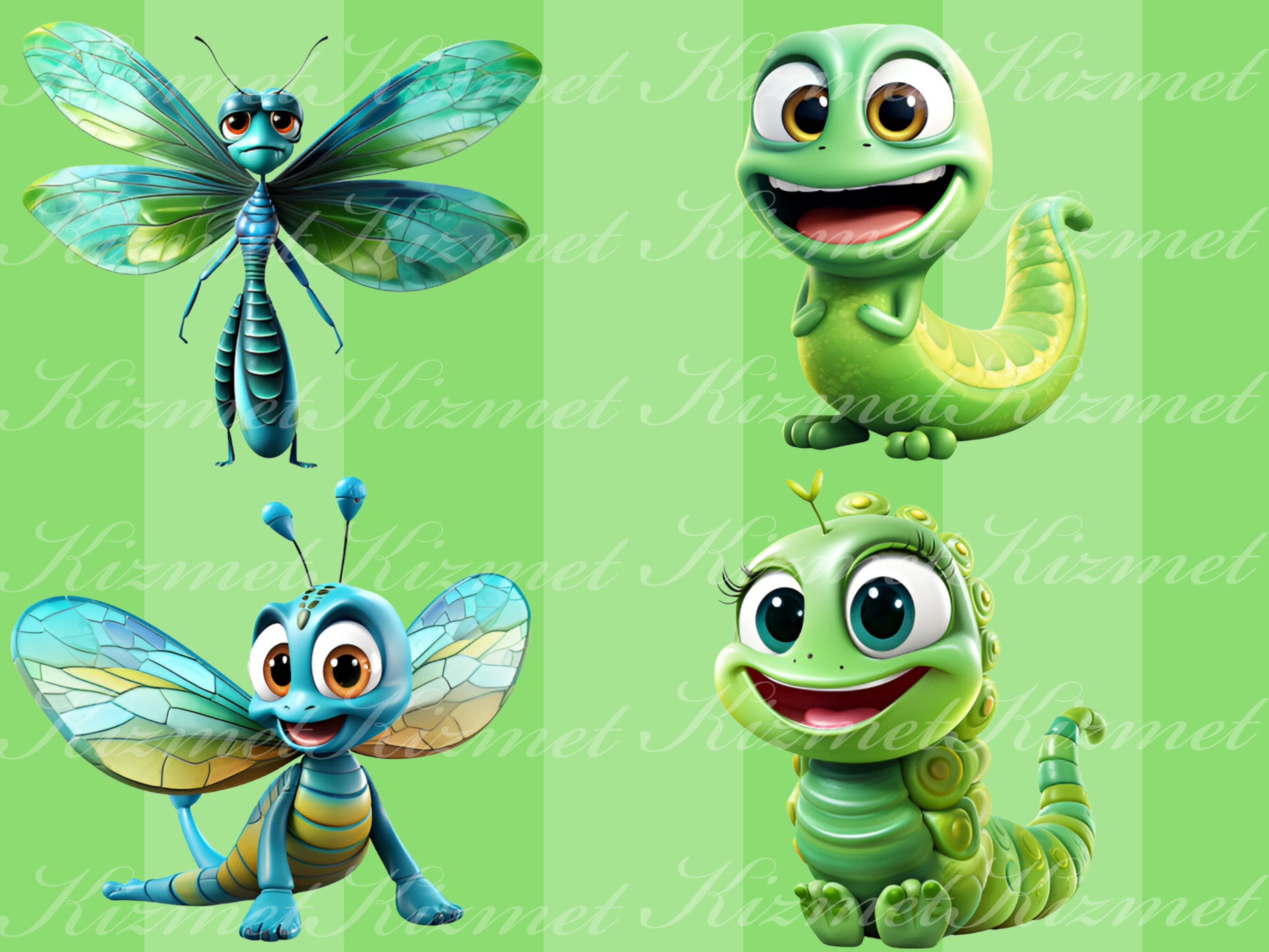 Set of 24- Cute 3D Bugs, Bees, 3D Clipart, PNG Files Fun Digital ...