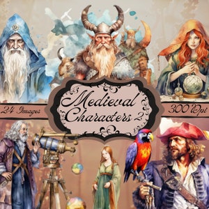 Medieval and Renaissance Themed Clipart, 300 Dpi, Beautiful Watercolor ...