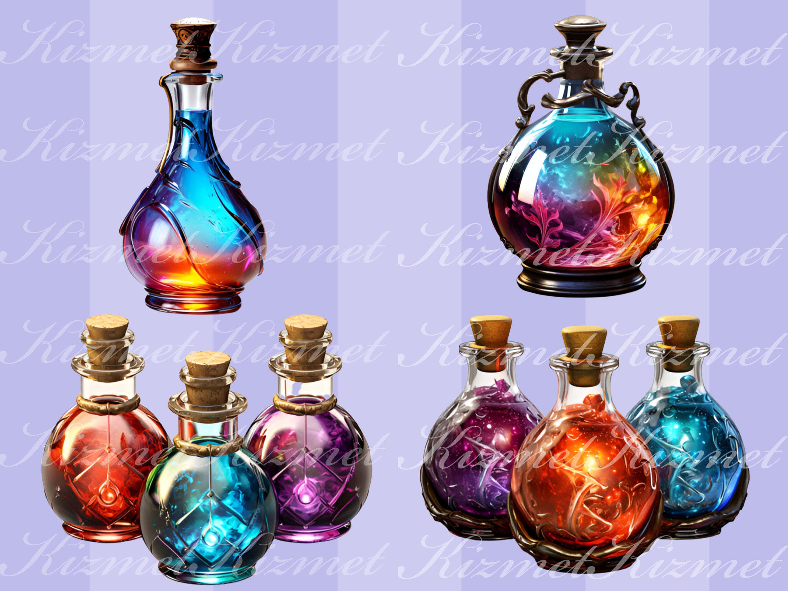 Set of 24 3D Potion Bottles 3D Clipart, PNG Files, Fun Digital ...