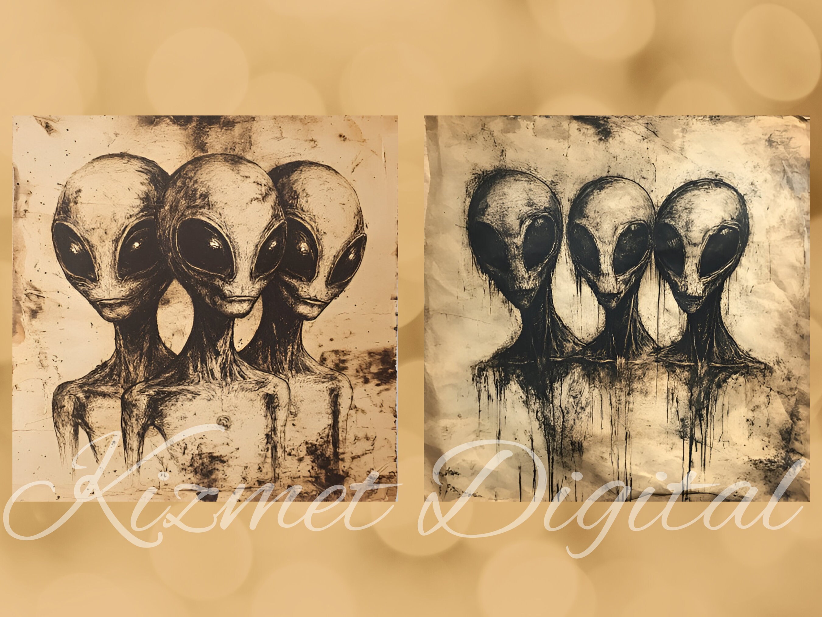 12 Vintage Alien Bigfoot Digital Papers, UFO UAP Background, 12x12 ...