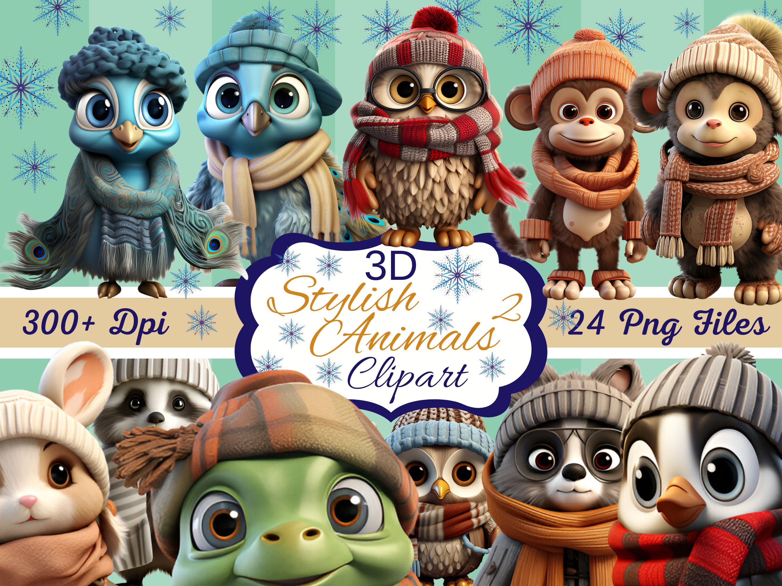 Set of 24 Cute 3D Animals 3D Clipart PNG Files, Fun Digital Downloads ...