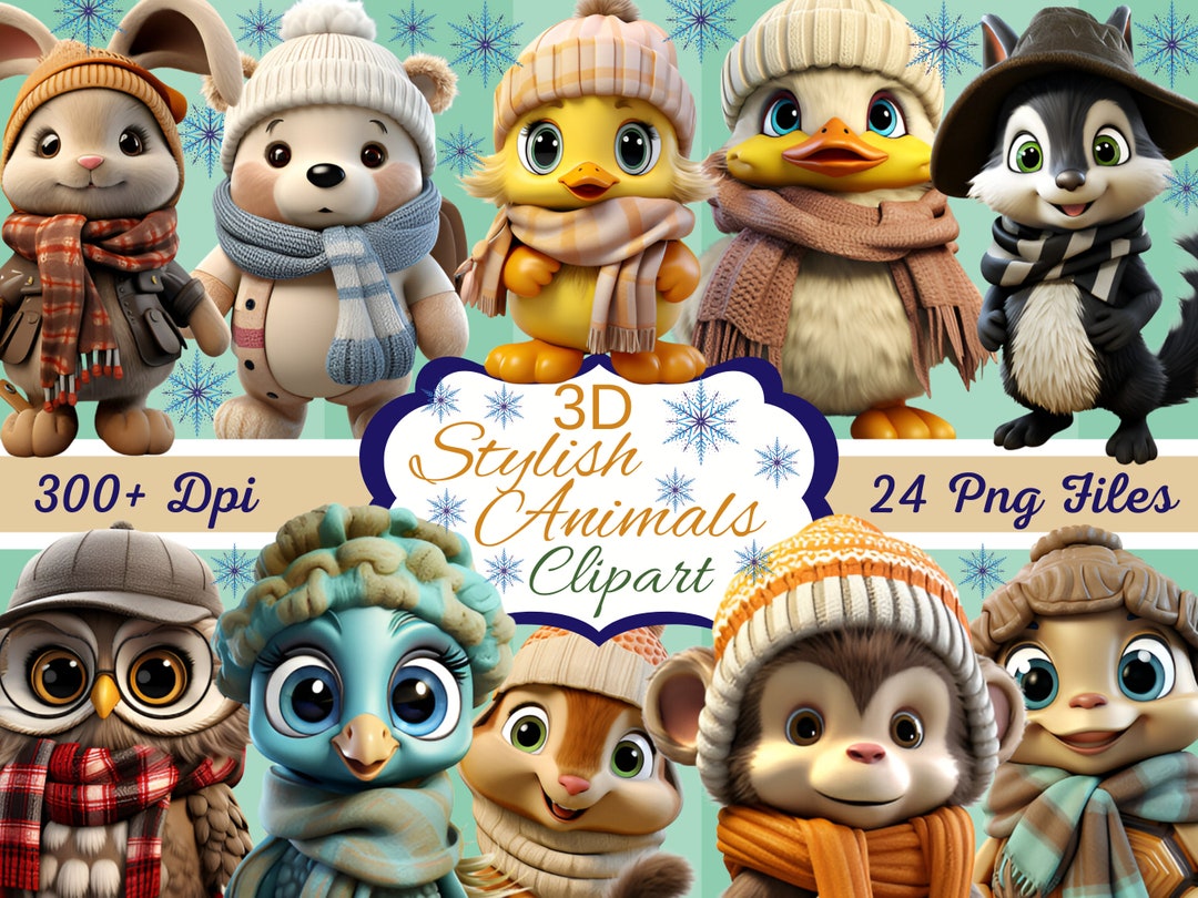 Set of 24- Cute 3D Animals- 3D Clipart PNG Files, Fun Digital Downloads ...