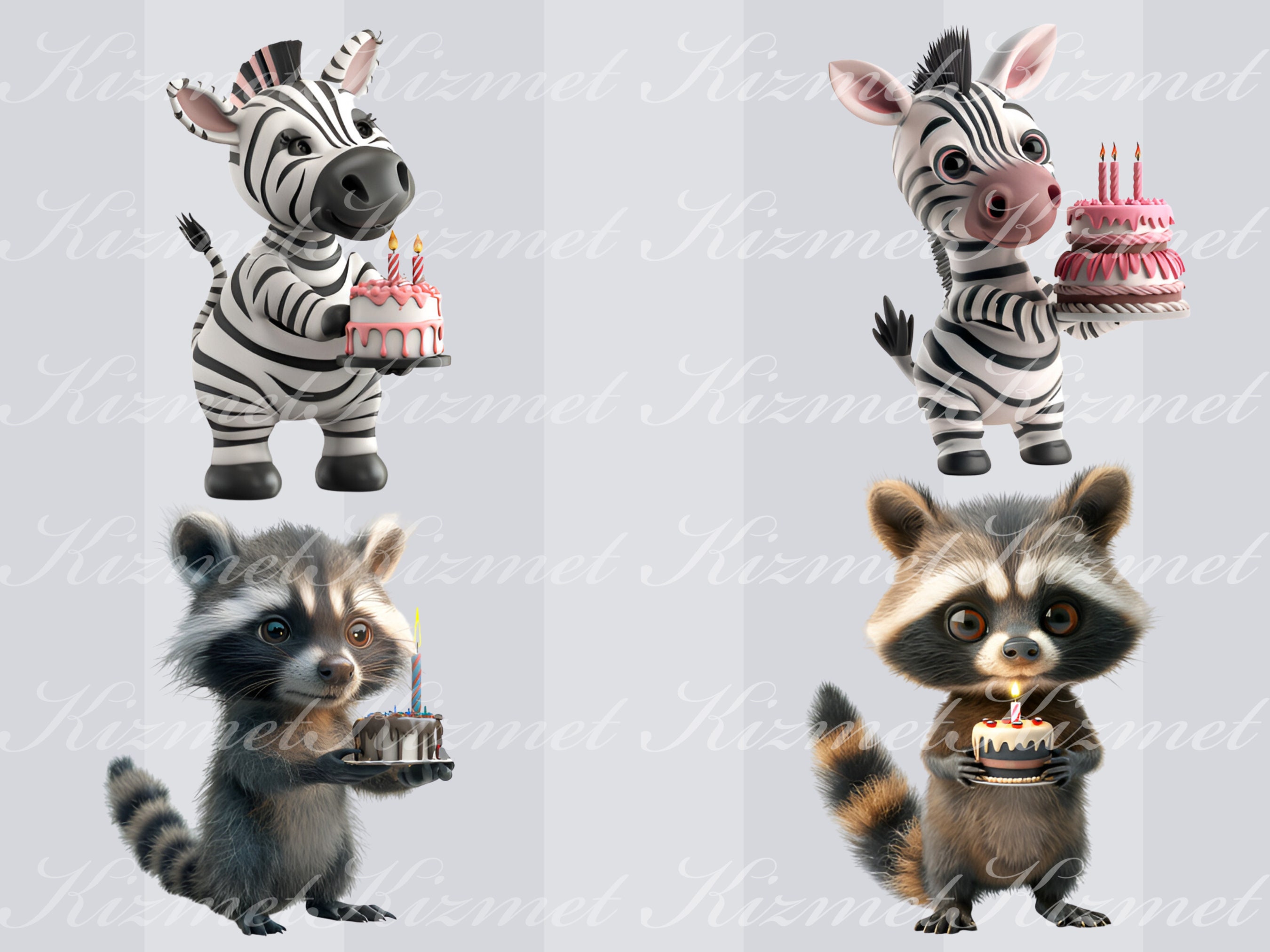 24 Cute 3D Party Animals 3D Clipart PNG Files, Fun Digital Downloads 3D ...