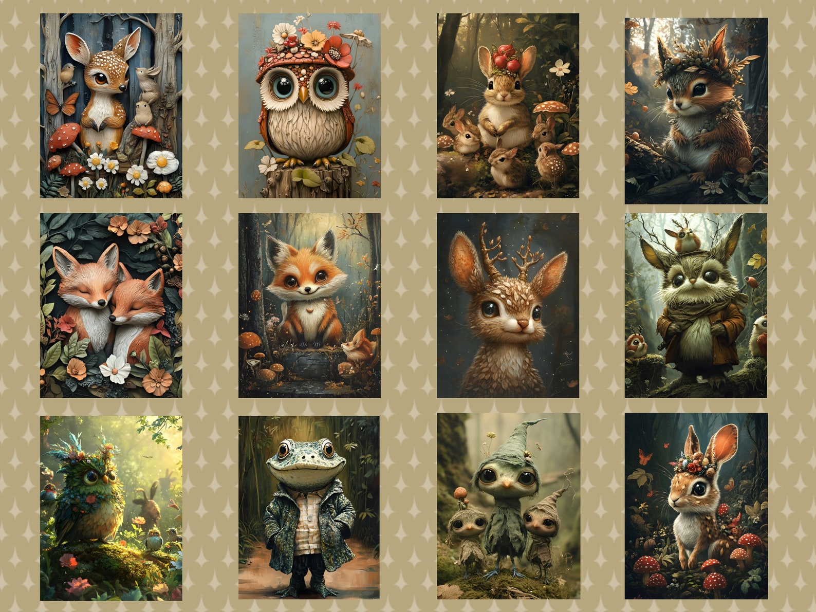 12 Whimsical Forest Animals Digital Paper Junk Journal Collage Sheets ...