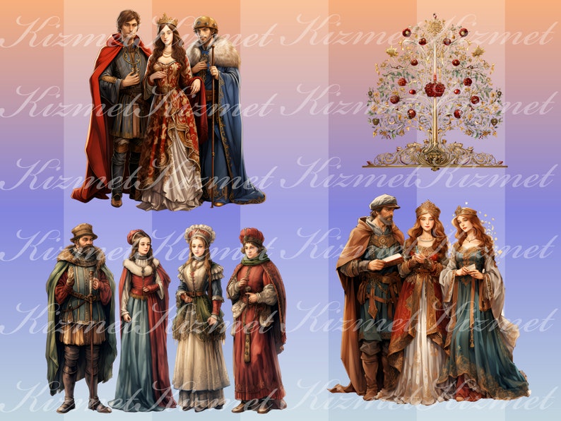 Medieval Christmas Themed Clipart, 300 Dpi, Beautiful Printable 22 PNG ...