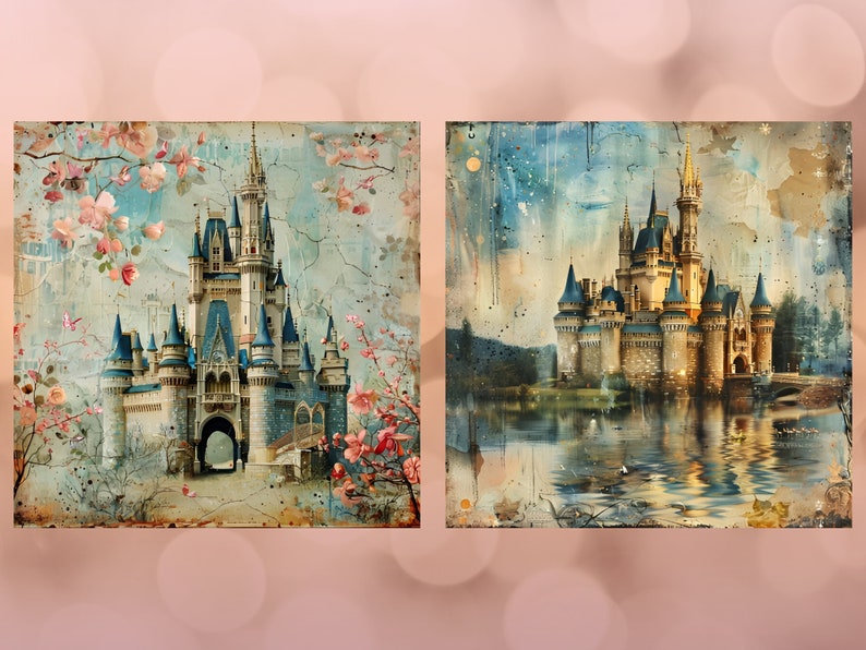 12 Fairytale Castle Digital Papers, Soft Pastel Background, 12x12 ...