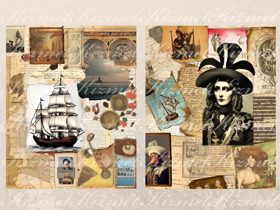 10 Pirate Themed Junk Journal Printable Pages Collage Sheets High ...