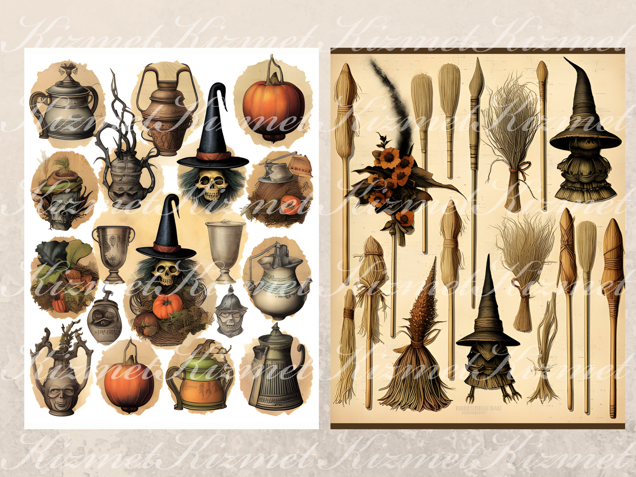 10 Spooky Witchy Gothic Junk Journal Printable Pages Collage Sheets ...