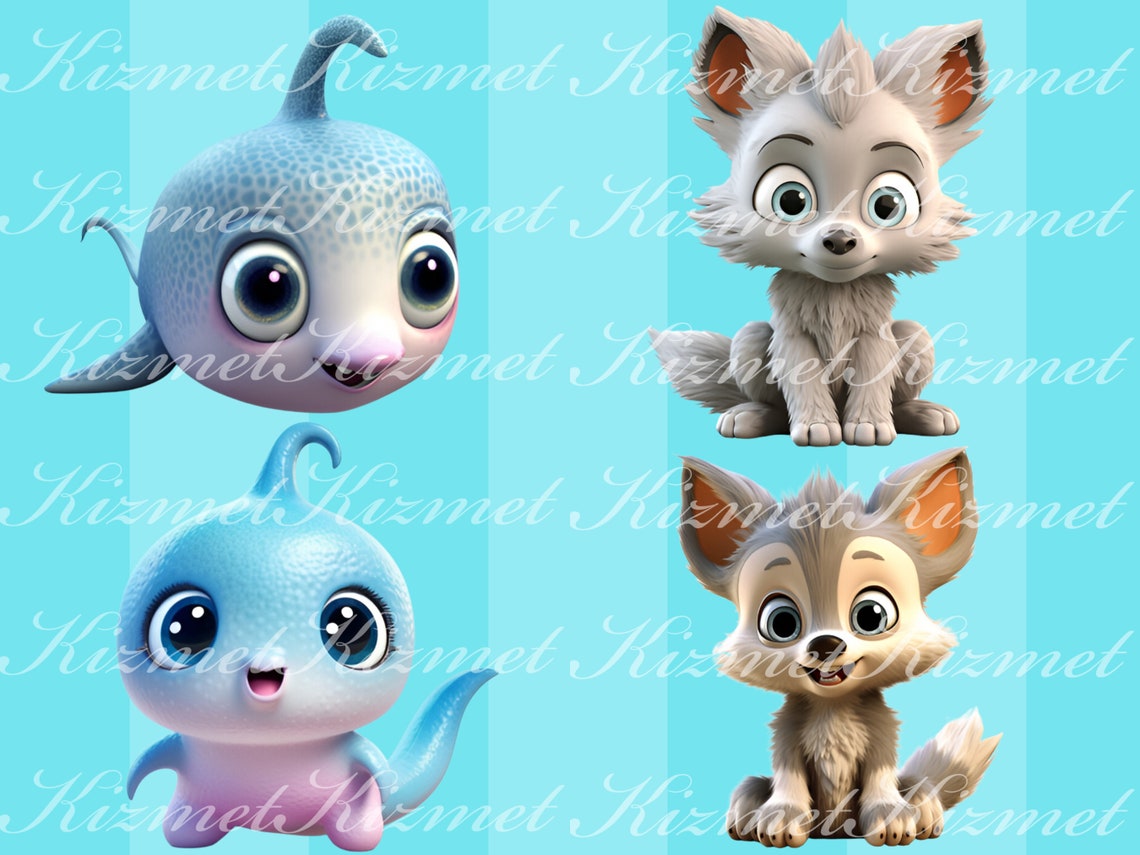 Set of 24- Cute 3D Animals- 3D Clipart PNG Files, Fun Digital Downloads ...