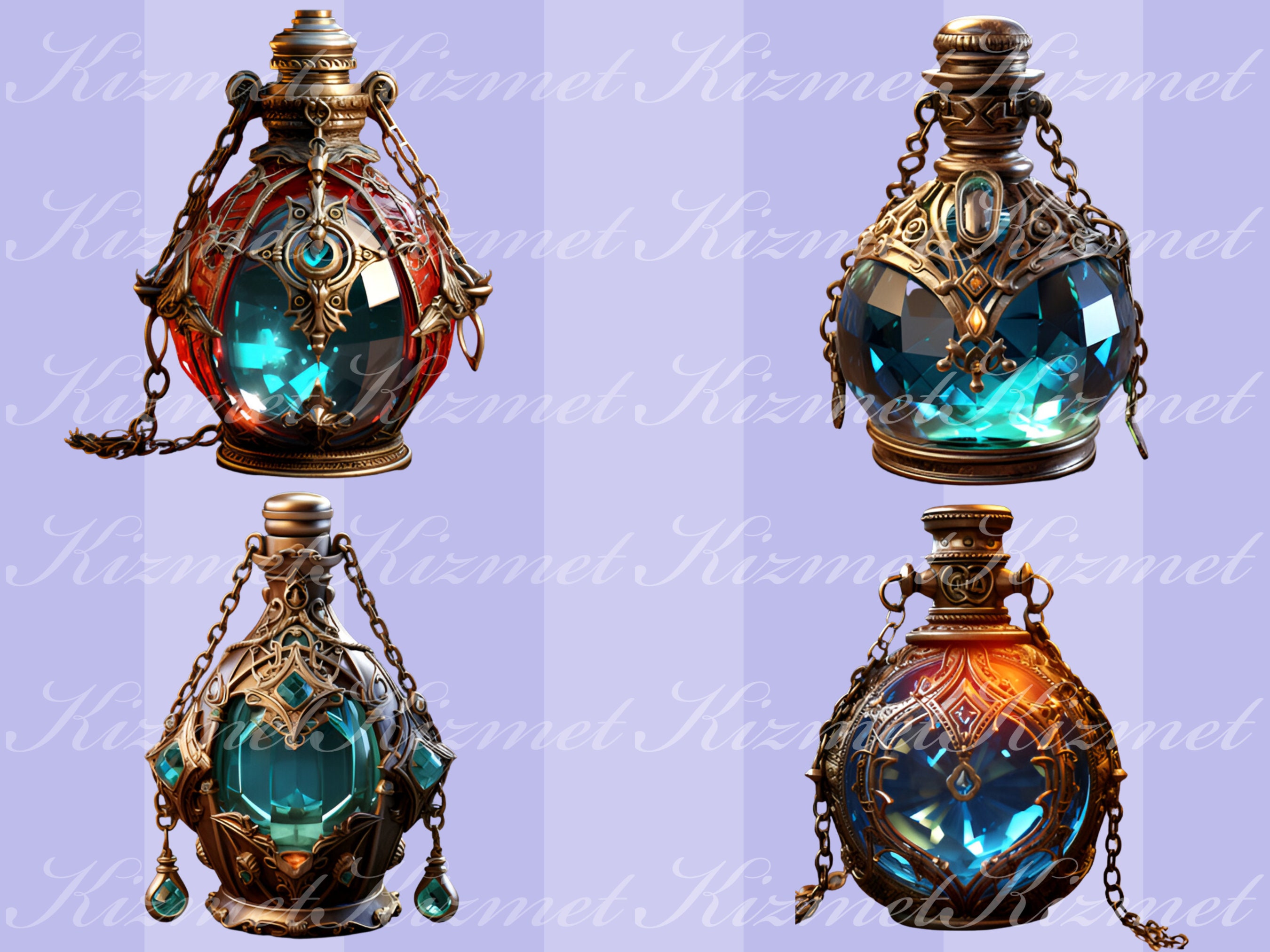 Set of 24 3D Potion Bottles 3D Clipart, PNG Files, Fun Digital ...