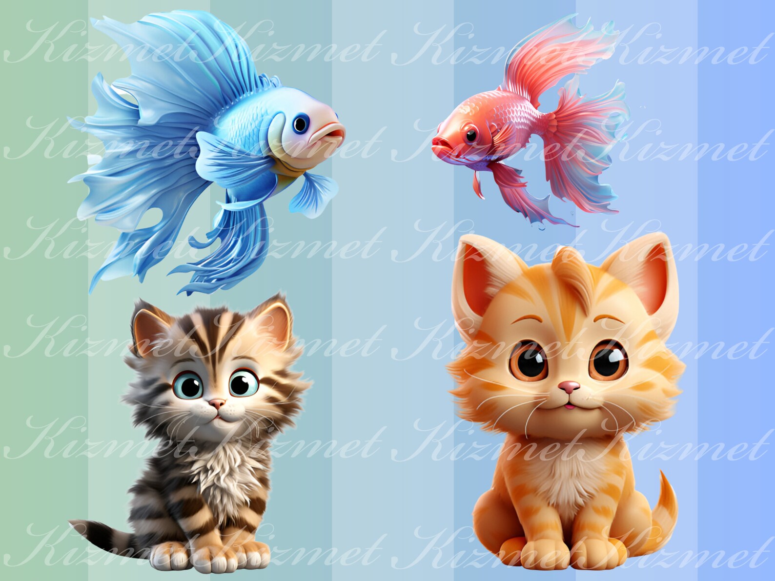 Set of 24- Pets- 3D Clipart PNG Files, Fun Digital Downloads, 3D Cute ...